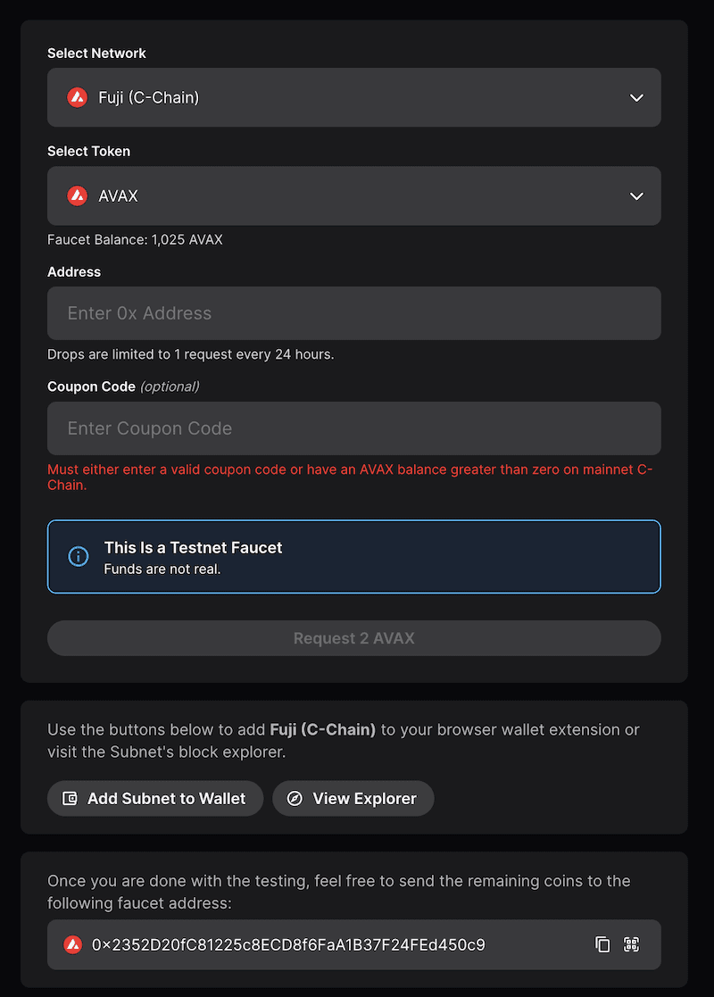 Get Test Funds | Avalanche Builder Hub